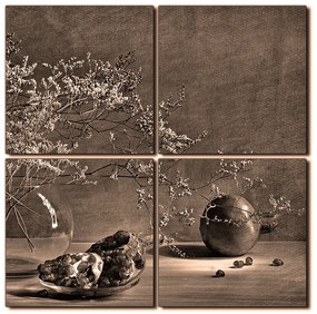Obraz na plátně - Zátiší - větev a granátové jablko - čtverec 3274FE (60x60 cm)