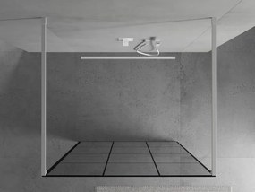 Mexen Kioto, průchozí sprchová zástěna 110 x 200 cm, 8mm sklo čiré/černý vzor, 2x bílá stabilizační rozpěra, 800-110-002-20-77