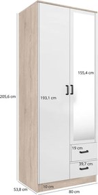 Skříň se zrcadlem 2D2S dub sonoma / bílá Kami
