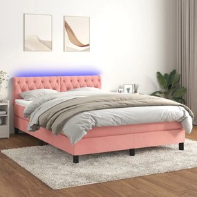 Box spring postel s matrací a LED růžová 140x200 cm samet,  3134590