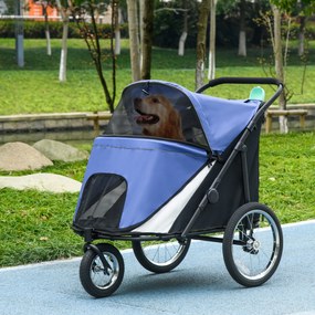 PawHut kočárek pro psy skládací s okénkem ze síťoviny bezpečnostní vodítko velká gumová kola do 30 kg Oxford modrý pro psy a kočky