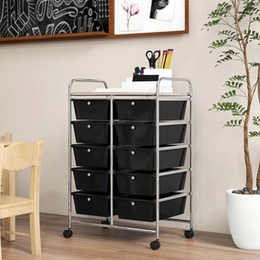 Costway Pojízdný úložný vozík s 10 zásuvkami Posuvný vozík na nářadí