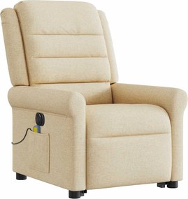 Elektrické zvedací masážní polohovací křeslo krémové textil 3303352