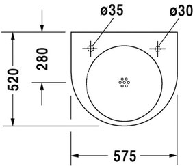 Duravit Architec - Umyvadlo Med, otvor predpichnutý pro zásobník mýdla vpravo a pro armaturu vlevo, 575 x 520 mm, bílé 0443580000