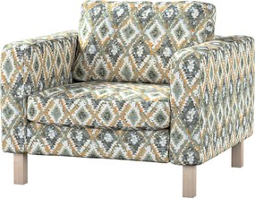 Potah na křeslo IKEA Karlstad, krátký barva modrá látka pletený vzor, vzorované