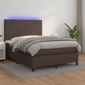 Box spring postel s matrací a LED hnědá 140x190 cm umělá kůže,  3135822