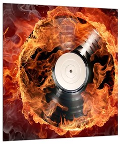 Obraz gramofonové desky v ohni (30x30 cm)