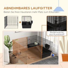 Bouda PawHut pro malá zvířata s výběhem, 112,5L x 99W x 54H cm, s lahví na vodu, krmítkem, miskou na krmení, pro malá zvířata, ocel, černá | Aosom