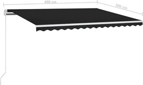 Ručně zatahovací markýza s LED světlem 400 x 300 cm antracitová 3068904