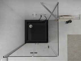 Mexen Lima, sprchový kout se skládacími dveřmi 80 (dveře) x 80 (stěna) cm, 6mm čiré sklo, chromový profil + slim sprchová vanička černá + chromový sifon, 856-080-080-01-00-4070