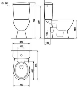 Jika Lyra Plus WC kombi mísa s nádržkou Rimless, zadní odpad, bílá H8257270002413