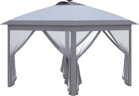 Outsunny Zahradní Altán 3,3 x 3,3 m Skladací Altán s LED, USB Nabíjecím Portem a Síťovanými Bočními Stěnami, Zahradní Altán s Ochranným Pokrytím a Taš
