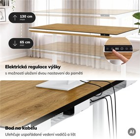 Elektrický psací stůl sit-stand se zásuvkou a bezdrátovou nabíječkou Qi bílý/zlatý dub, 1400 mm: ELLIS