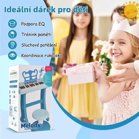 Dětské klávesy s mikrofonem a stoličkou, modré TM10096BL