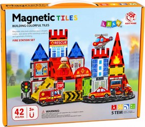 LEAN Toys Magnetické stavební kostky – Požární stanice, 42 dílů