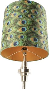 Stolní lampa v art deco stylu se zlatým sametovým stínítkem s motivem pírka páva 40 cm - Diverso
