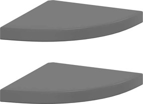 323914  Floating Corner Shelves 2 pcs High Gloss Grey 35x35x3,8 cm MDF 323914