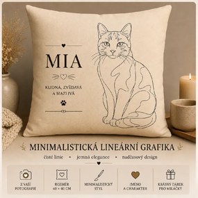 Personalizovaný polštář s mazlíčkem z fotografie – 45 × 45 cm Styl:: Minimalstiká lineární grafika