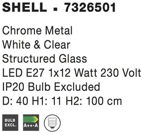 Nova Luce Závěsné svítidlo SHELL chromovaný kov bílá a čiré strukturované sklo E27 1x12W