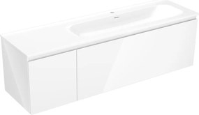 Mexen Orio, koupelnová skříňka 160 cm s pravým umyvadlem Vela, 1S, 1D, bílá lesklá, 91A13-16047-3-BBFF00-W23P00