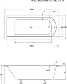 Besco SHEA 160 x 70 cm VANSHEA160+OLVPINOZ vana vč. nožiček