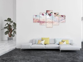 Obraz růžových květů s růžovým mramorem (125x70 cm)
