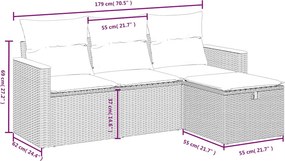 4dílná zahradní sedací souprava s poduškami černá polyratan 3265269