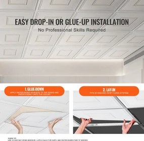 Stropní dlaždice 12-balení 24 × 24 V PVC Snadná instalace Bílá geometrická