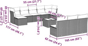11dílná zahradní sedací souprava s poduškami šedá polyratan 3218302