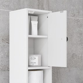 Kleankin Moderní vysoký koupelnový skříň s 1 zásuvkou, 5 nastavitelnými policemi a 2 dveřmi, koupelnový nábytek, nosnost 30 kg, 20x20x180 cm, bílá