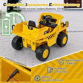 Costway Dětské elektrické auto Caterpillar 12 V skládací sklápěč s pískovou