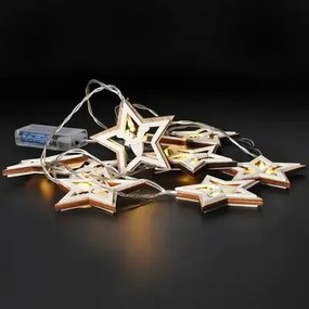 Solight 1V271 LED vánoční řetěz hvězdy dřevo / 10x LED / 2x AA / 1.5m