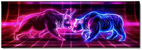 Obraz na plátně - Neonový býk a medvěd FeelHappy.cz Velikost obrazu: 120 x 40 cm
