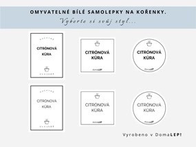 CITRÓNOVÁ KŮRA - omyvatelná samolepka na kořenky, výběr rozměrů Ø 5 cm / 5 x 5 cm / 6 x 8 cm | DomaLEP tvar: KOLEČKO, barva: BÍLÁ - ČERNÉ písmo, velikost: Ø 5 cm - tučné písmo