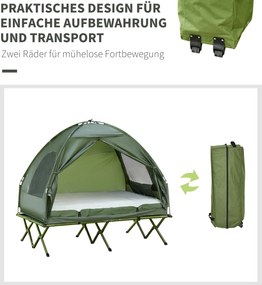 Campingzelt-Set für 2 Personen mit Feldbett und Luftmatratze Grün