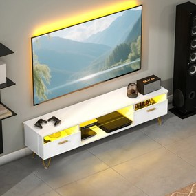 HOMCOM TV nábytek s 16barevným LED RGB osvětlením, TV stojan pro televize od 42 do 120 palců, 160x35x42 cm, bílý