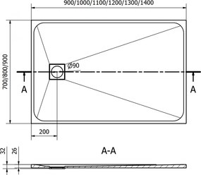 Mexen Bert, SMC obdélníková sprchová vanička 120 x 90 cm, šedá, 4K619012