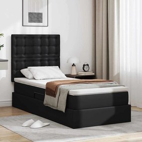 Postel s úložným prostorem s čelo Černá 100 x 200 cm Umělá kůže 3371653