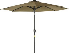 Outsunny Ø268x238 cm Zahradní Slunečník s 24 Solárními LED Světly a Mechanismem Naklápění pro Terasu a Bazén Hnědá | Aosom
