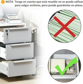 HOMCOM zásuvková jednotka se 3 zásuvkami – kancelářský file cabinet s kolečky, zámkem a 2 klíči pro domácí kancelář 40x40x63,5 cm bílá a šedá