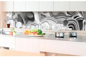 DIMEX | Fototapeta do kuchyně Kapalné chromové stříbro KI-350-101 | 350 x 60 cm | bílá, šedá