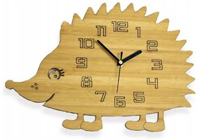 M.Clock Nástěnné bambusové hodiny ježek 34x26cm světle hnědé