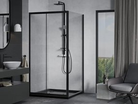 Mexen Apia posuvný sprchový kout 90 x 90 cm, transparentní, černý + plochá vanička, černá - 840-090-090-70-00-4070B