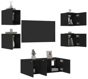 6dílná obývací stěna s LED osvětlením černá kompozitní dřevo