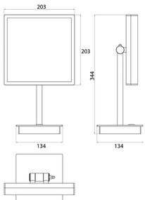 Emco Cosmetic mirrors Pure LED - Stojící čtvercové LED-holící a kosmetické zrcadlo s podsvíceným dotykovým senzorem a šroubový kabel, 3…