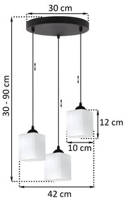 Závěsné svítidlo Riffle Square, 3x bílé skleněné stínítko, b, o