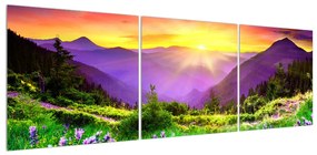 Obraz horské krajiny s východem slunce (150x50 cm)