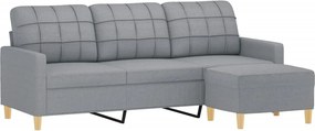 3místná pohovka s podnožkou světle šedá 180 cm textil 3201001