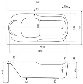 NIKIDO - B Akrylátová vana BONA 140x70, 150x70, 160x70, 170x70, 180x80, 190x80 Velikost: 140x70