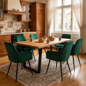 Vikio Jídelní set pro 6 osob 160x90 cm dub noha U zelená židle s područkami VJS166-6Z